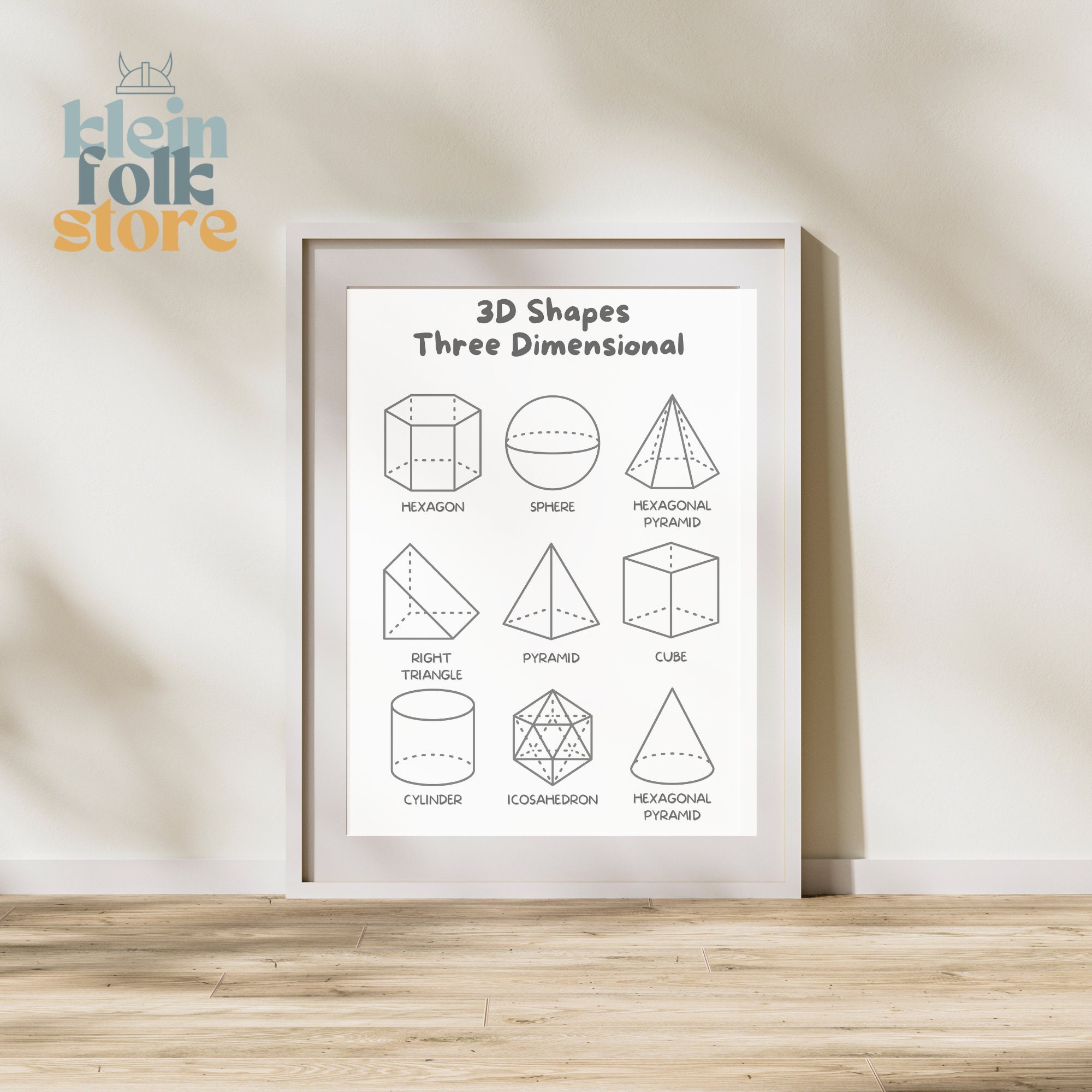 Shapes 003 3D Shapes Chart, Children's Room Decor, Modern and Neutral ...