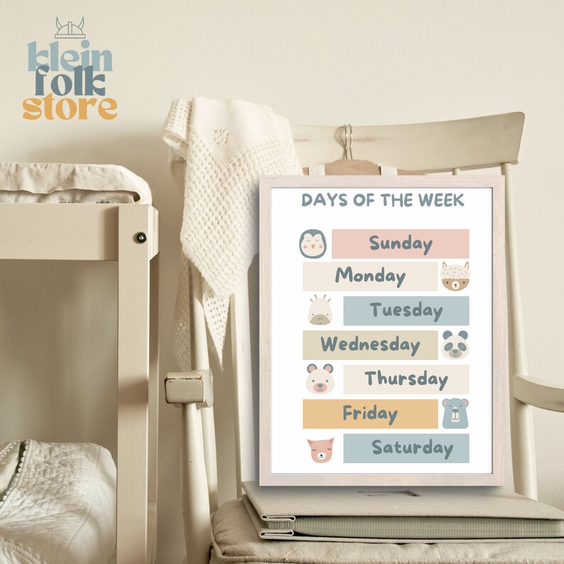 Days of the Week 001 Neutral Prints, Boho Classroom, ESL, Educational ...