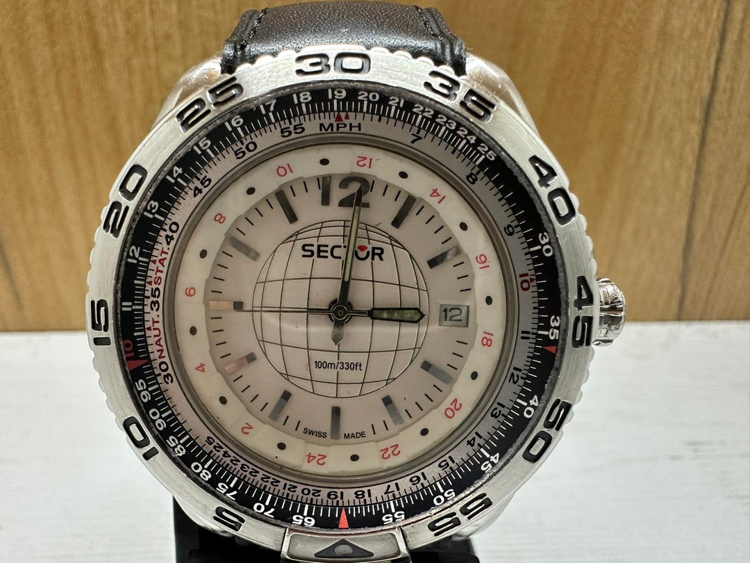 Watch Sector 490 Swiss Made Water Resist 100m Stainless Steel Genuine Dual Time World Time Great ...