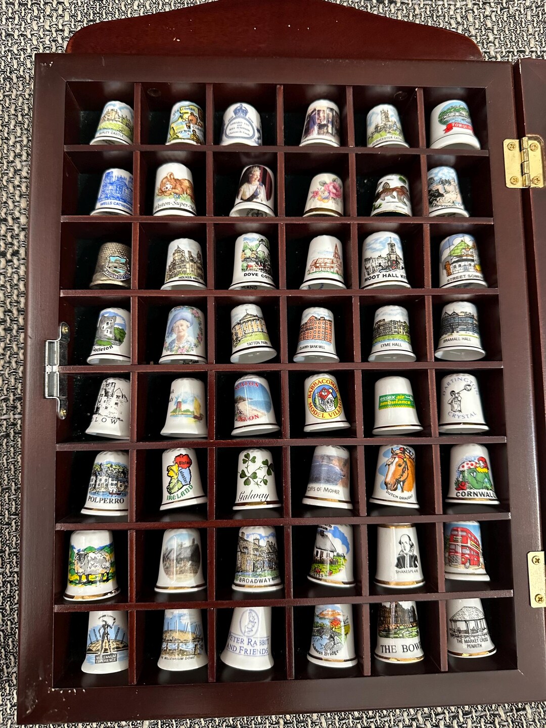 Collection Lot of 48 Vintage Porcelain Thimbles in Wooden Displey Rack ...