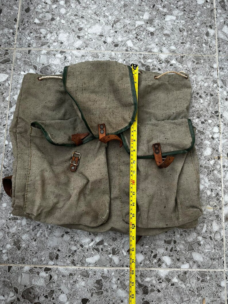 Genuine Military Bag Haversack Backpack Vintage Canvas Army Leather ...