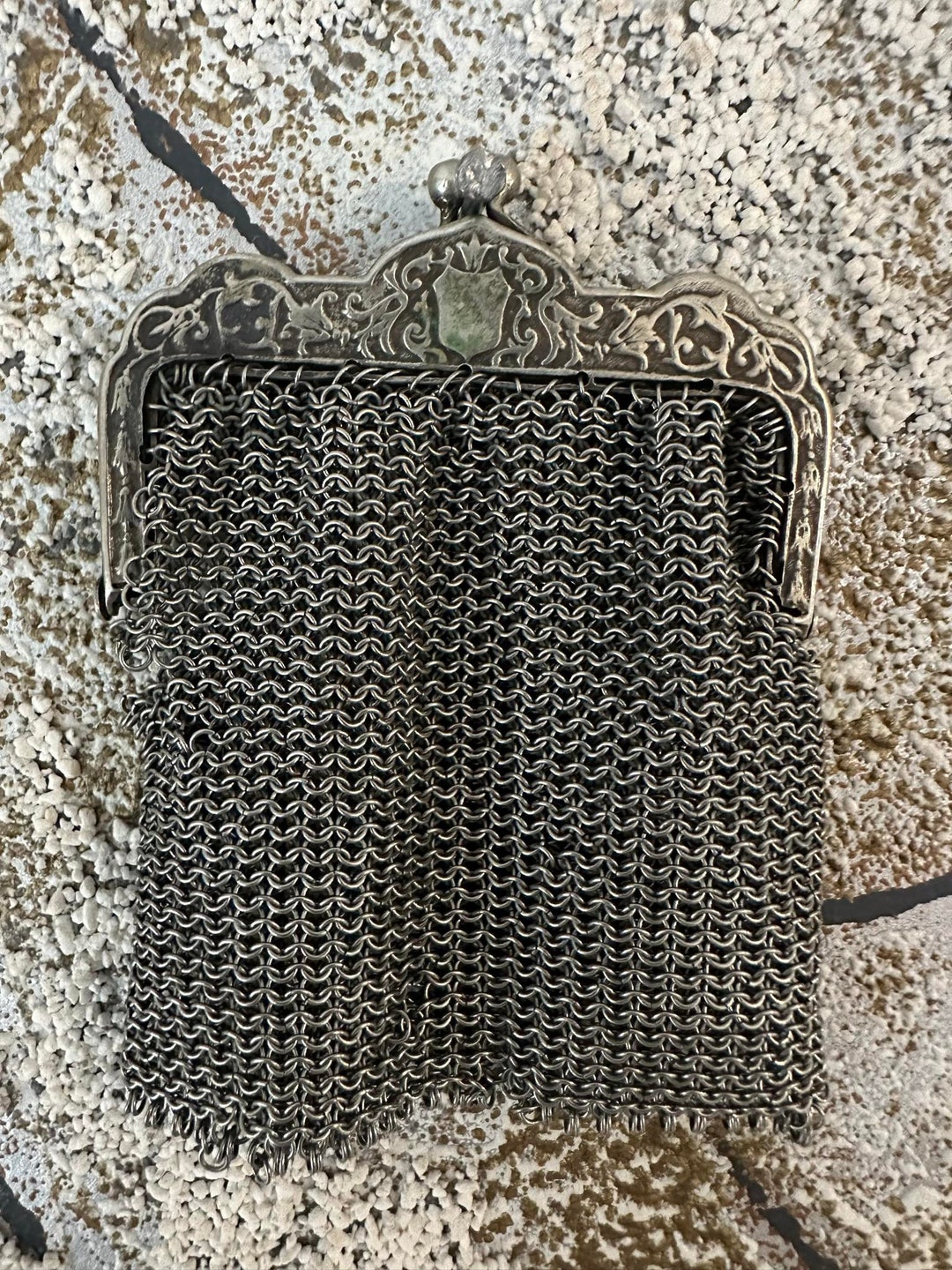 Antique Vintage French Sterling 1920 Chainmail Mesh Coin Purse Traces ...
