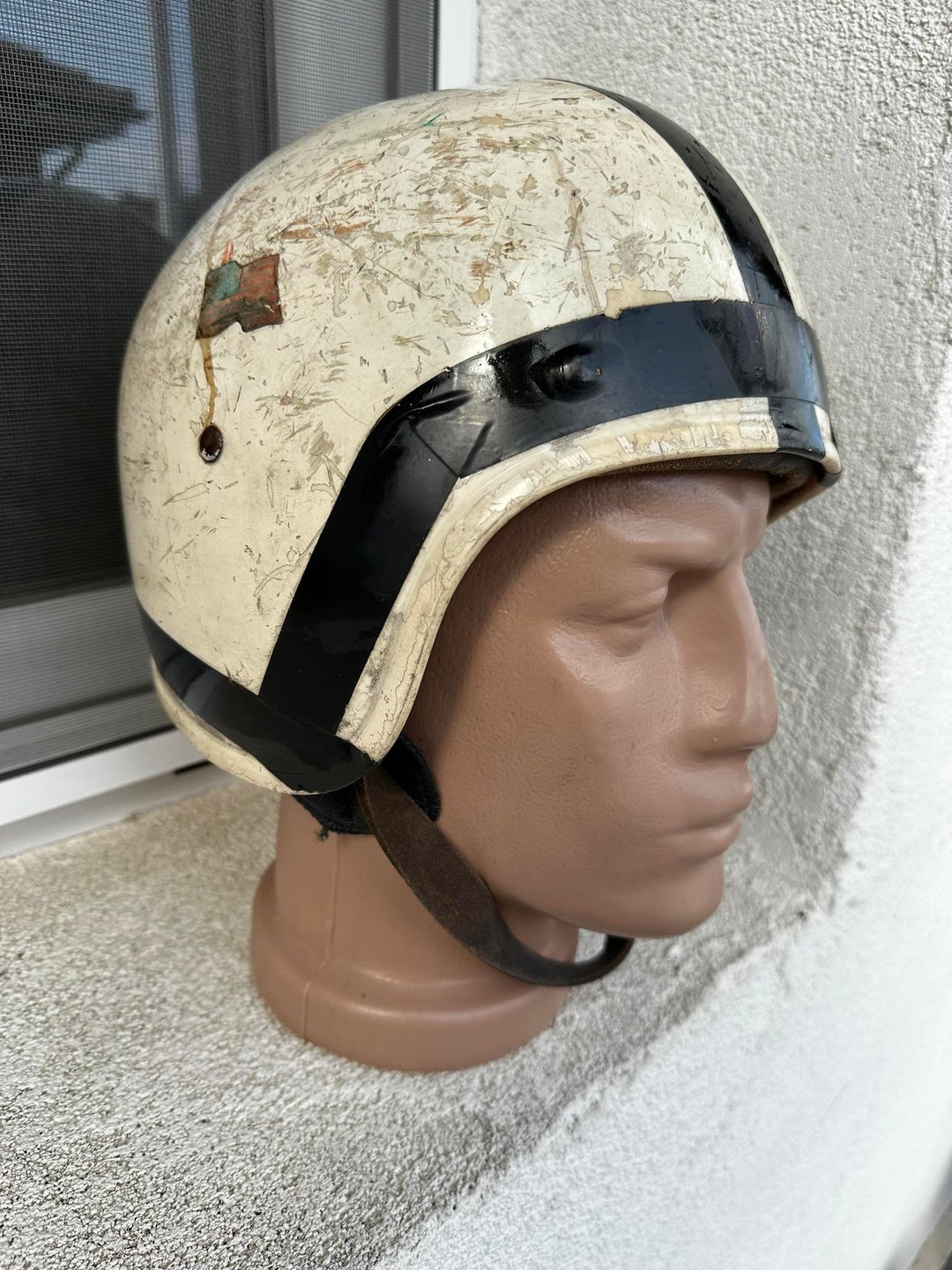 Vintage Rare American Motor Helmet USA Very Old Leather Plastic Unique ...
