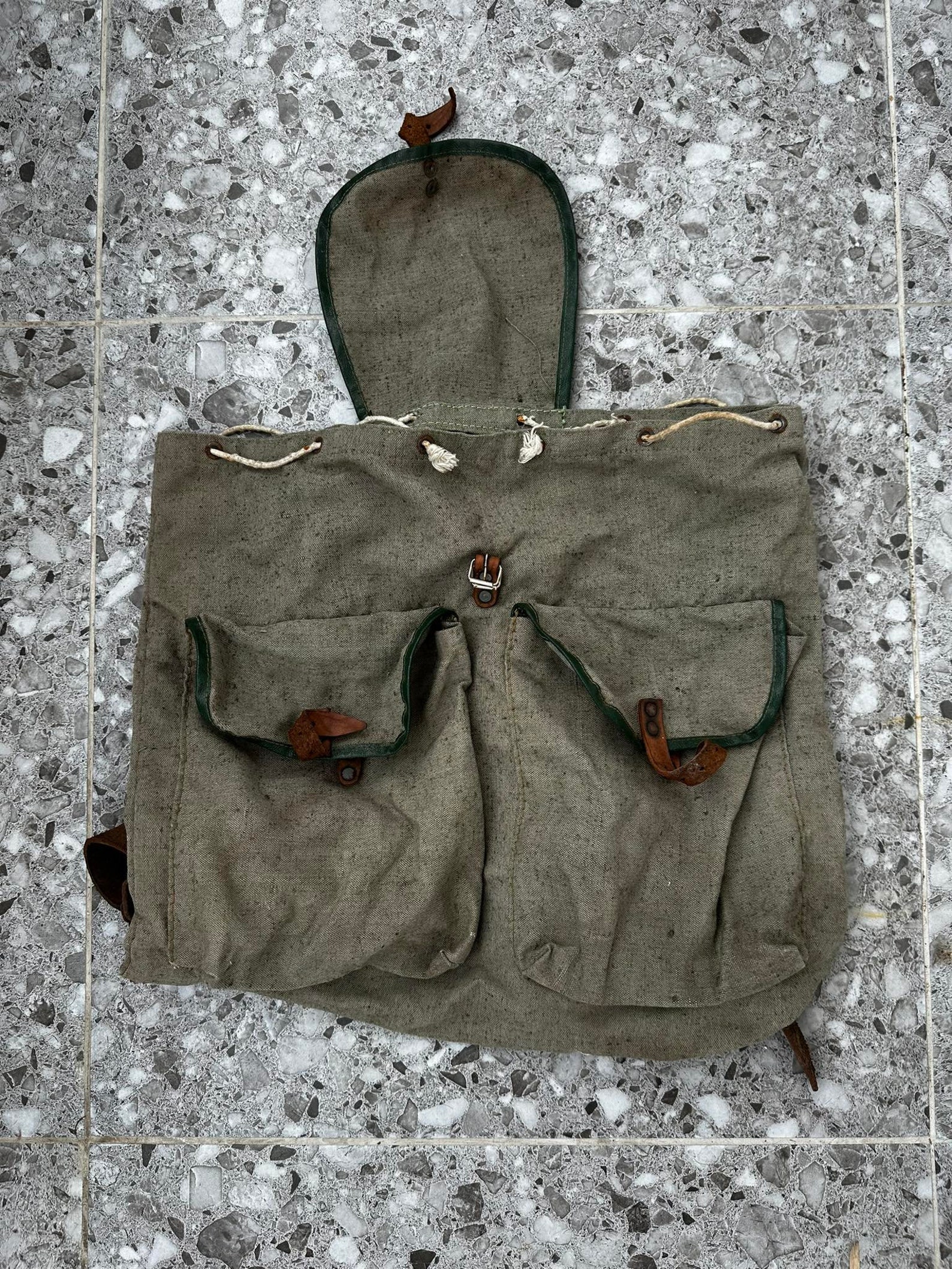Genuine Military Bag Haversack Backpack Vintage Canvas Army Leather ...
