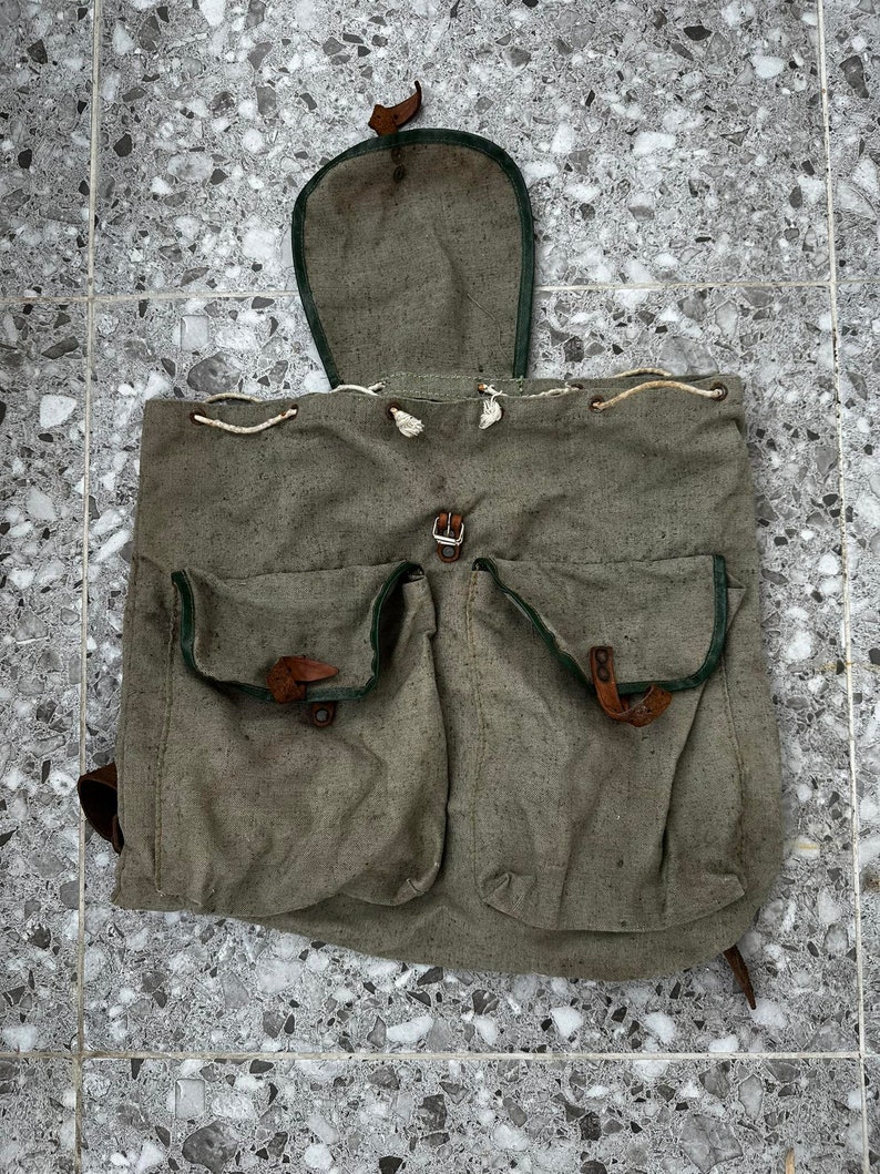 Genuine Military Bag Haversack Backpack Vintage Canvas Army Leather ...