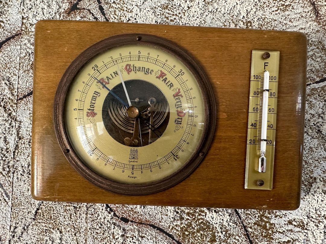 Antique Vintage Rare Gischard Weather Barometer and Thermometer Bronze ...