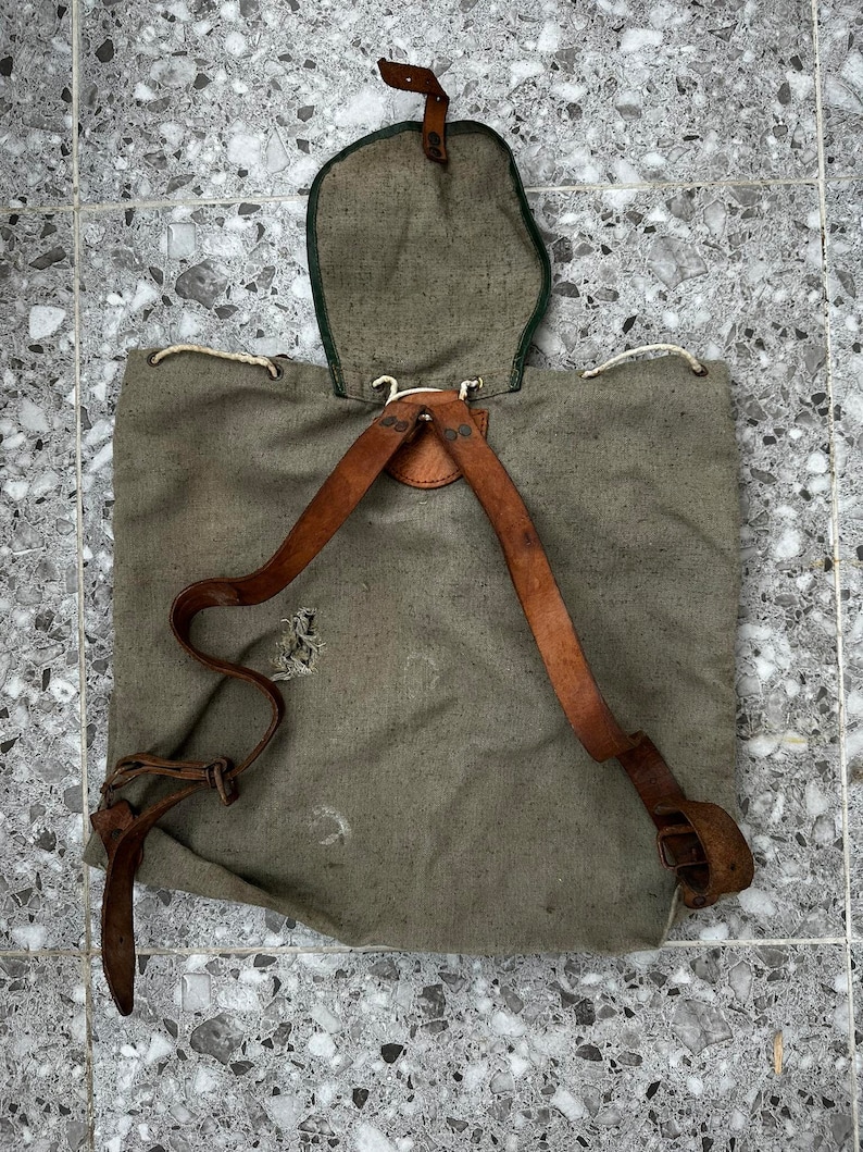 Genuine Military Bag Haversack Backpack Vintage Canvas Army Leather ...