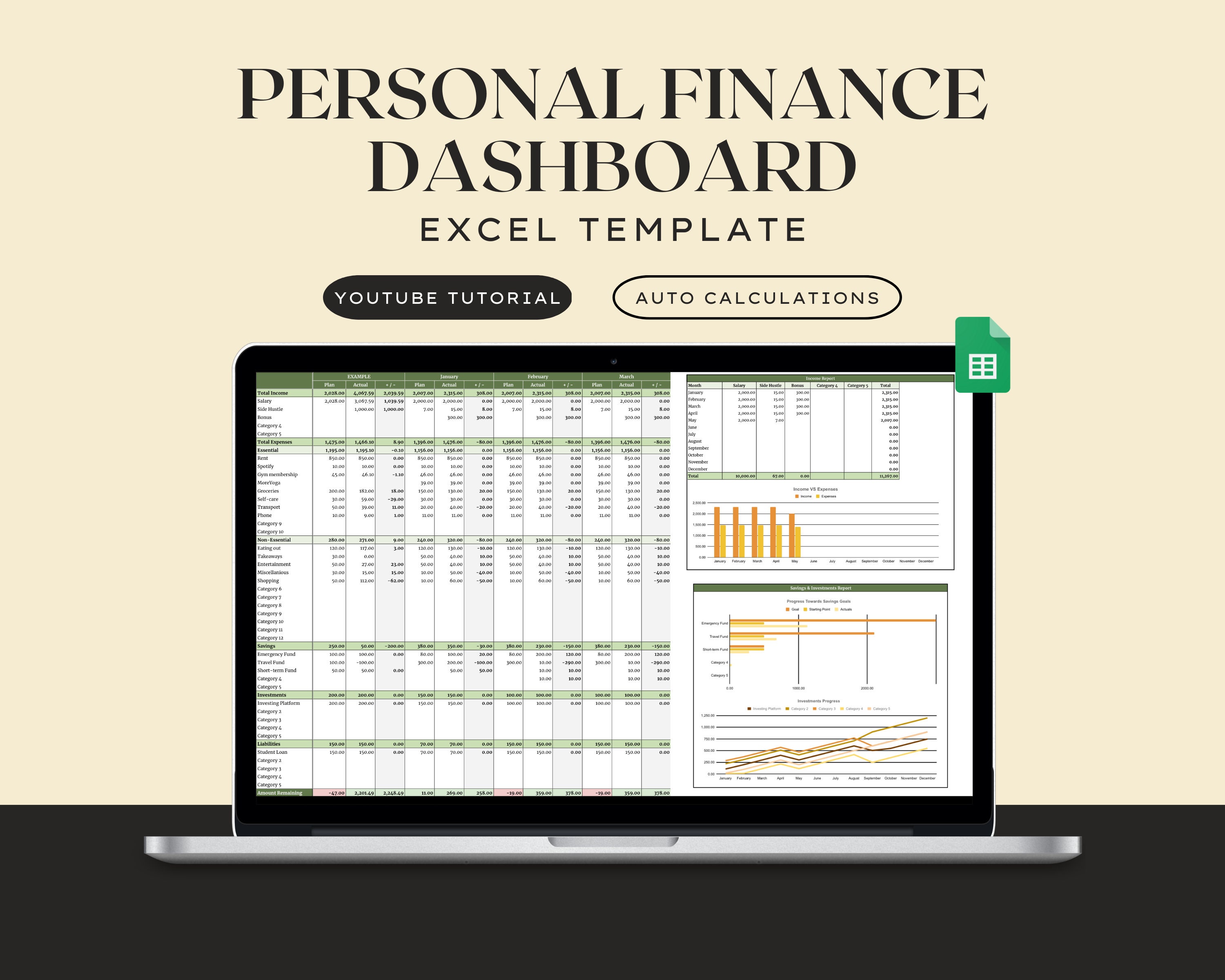 Excel Template Personal Finance Budget Tracker Income, Expense, Savings ...