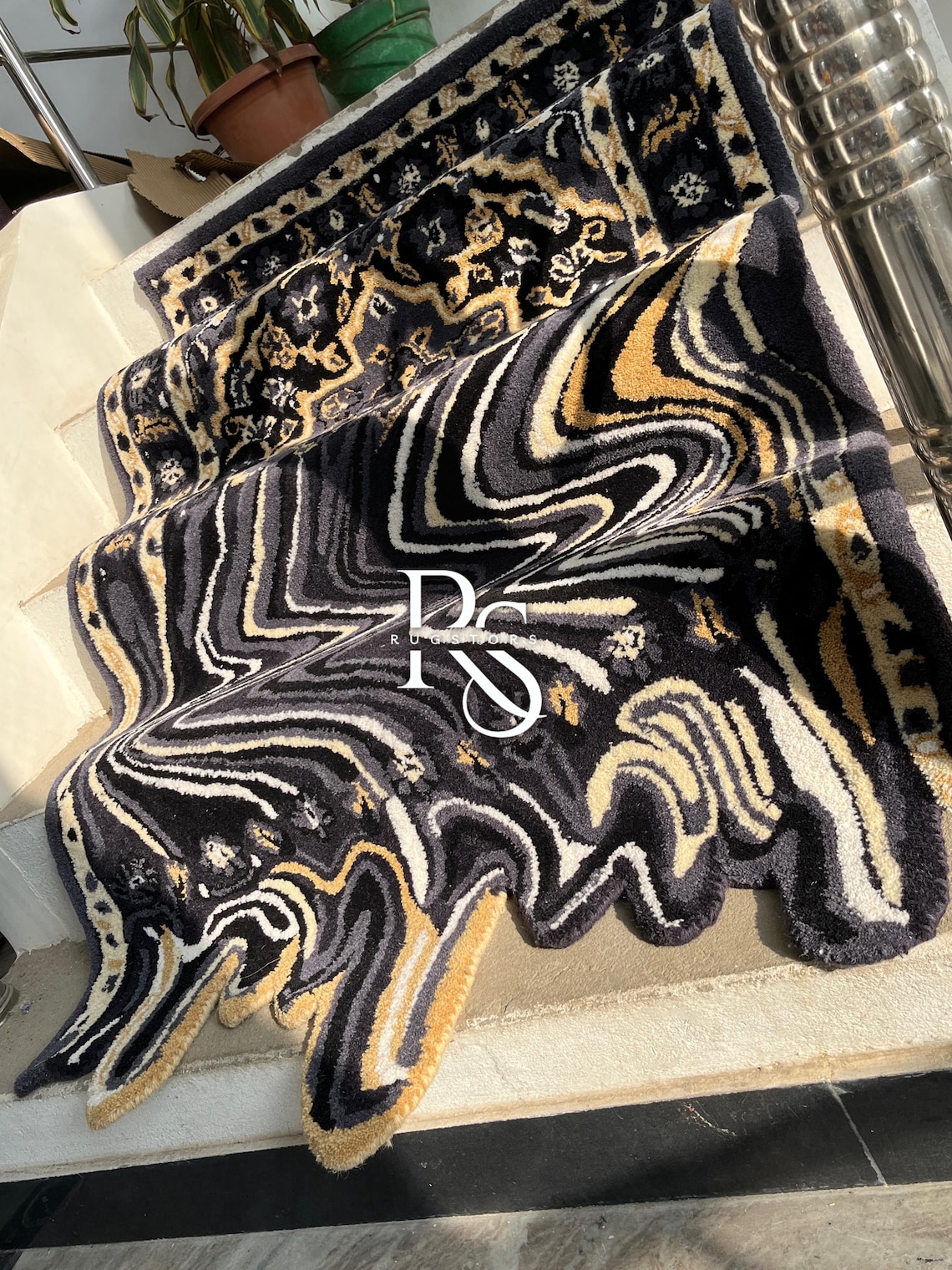 Luxury Black Melting Rug Handmade 100% Wool Area Rug for Dinner Room ...