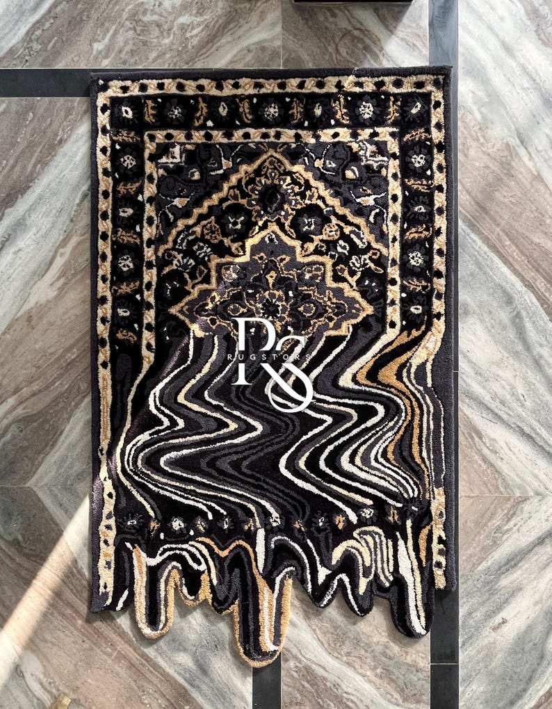 Luxury Black Melting Rug Handmade 100% Wool Area Rug for Dinner Room ...
