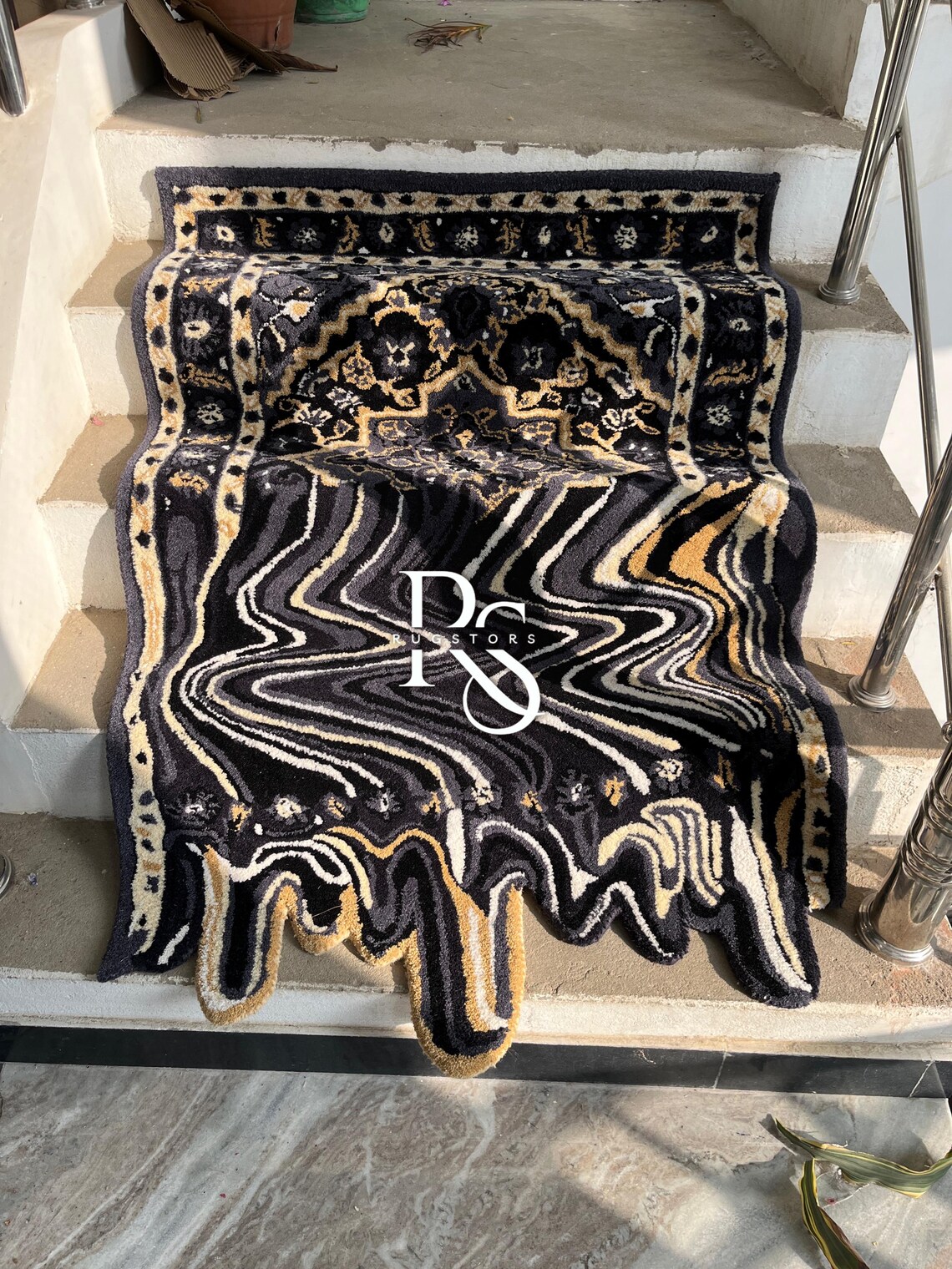 Luxury Black Melting Rug Handmade 100% Wool Area Rug for Dinner Room ...