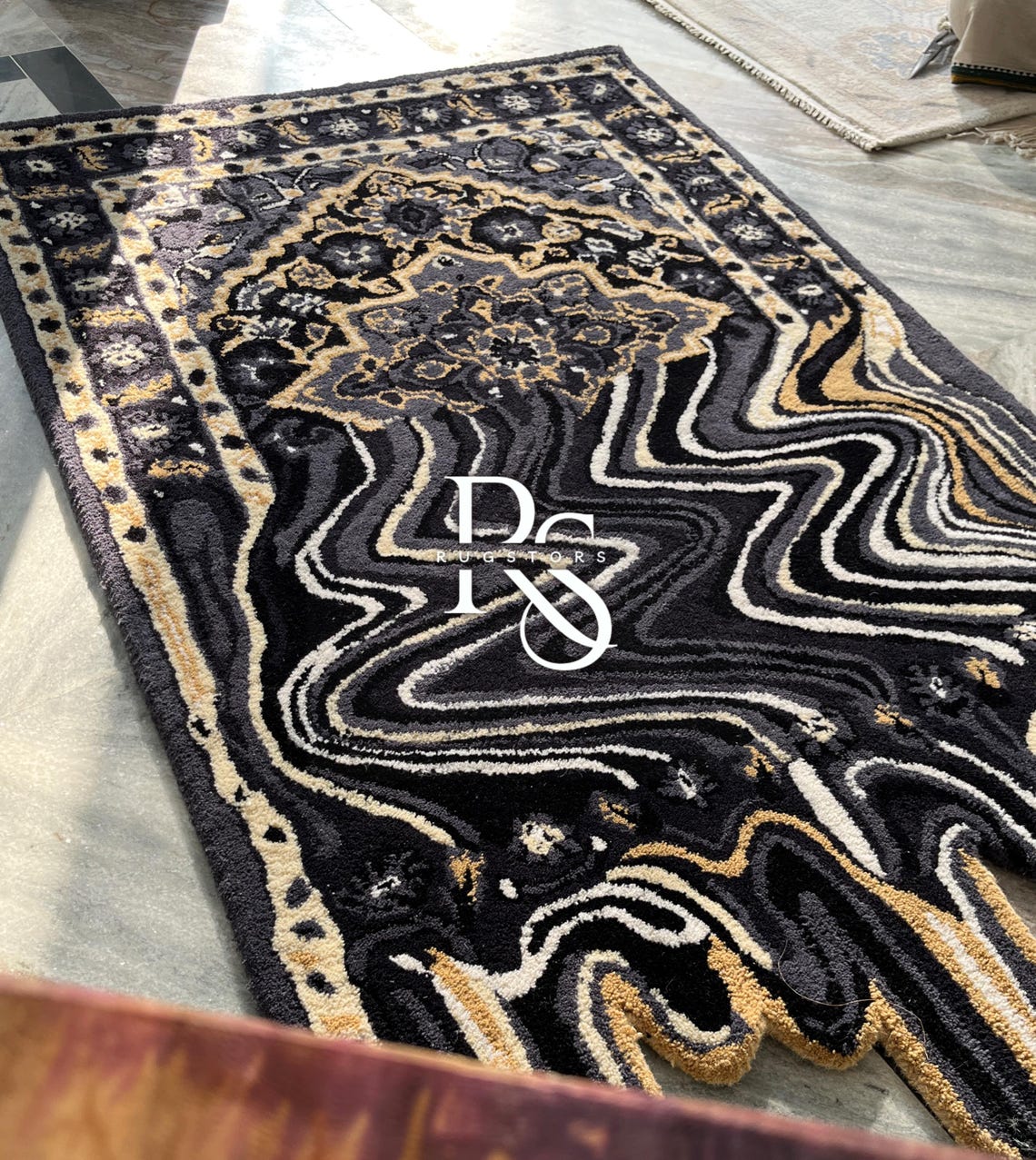 Luxury Black Melting Rug Handmade 100% Wool Area Rug for Dinner Room ...