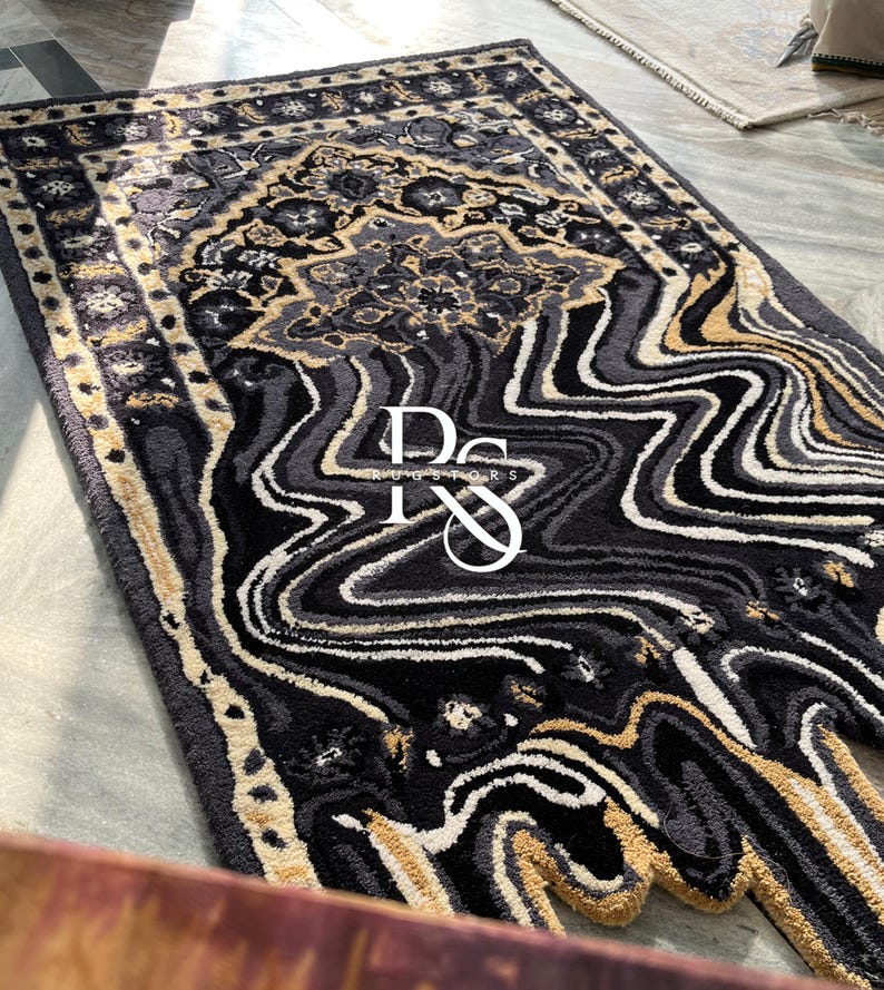 Luxury Black Melting Rug Handmade 100% Wool Area Rug for Dinner Room ...