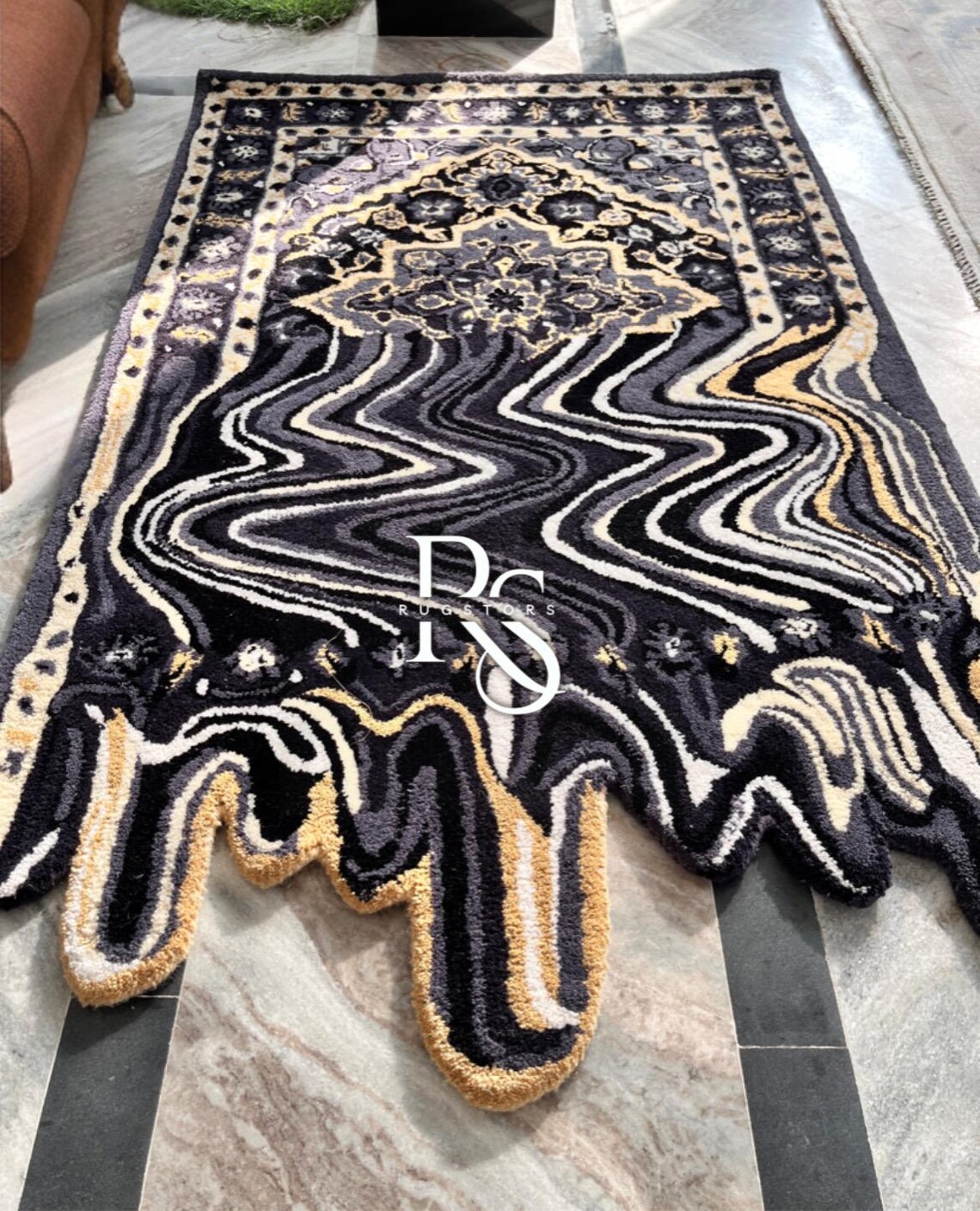 Luxury Black Melting Rug Handmade 100% Wool Area Rug for Dinner Room ...