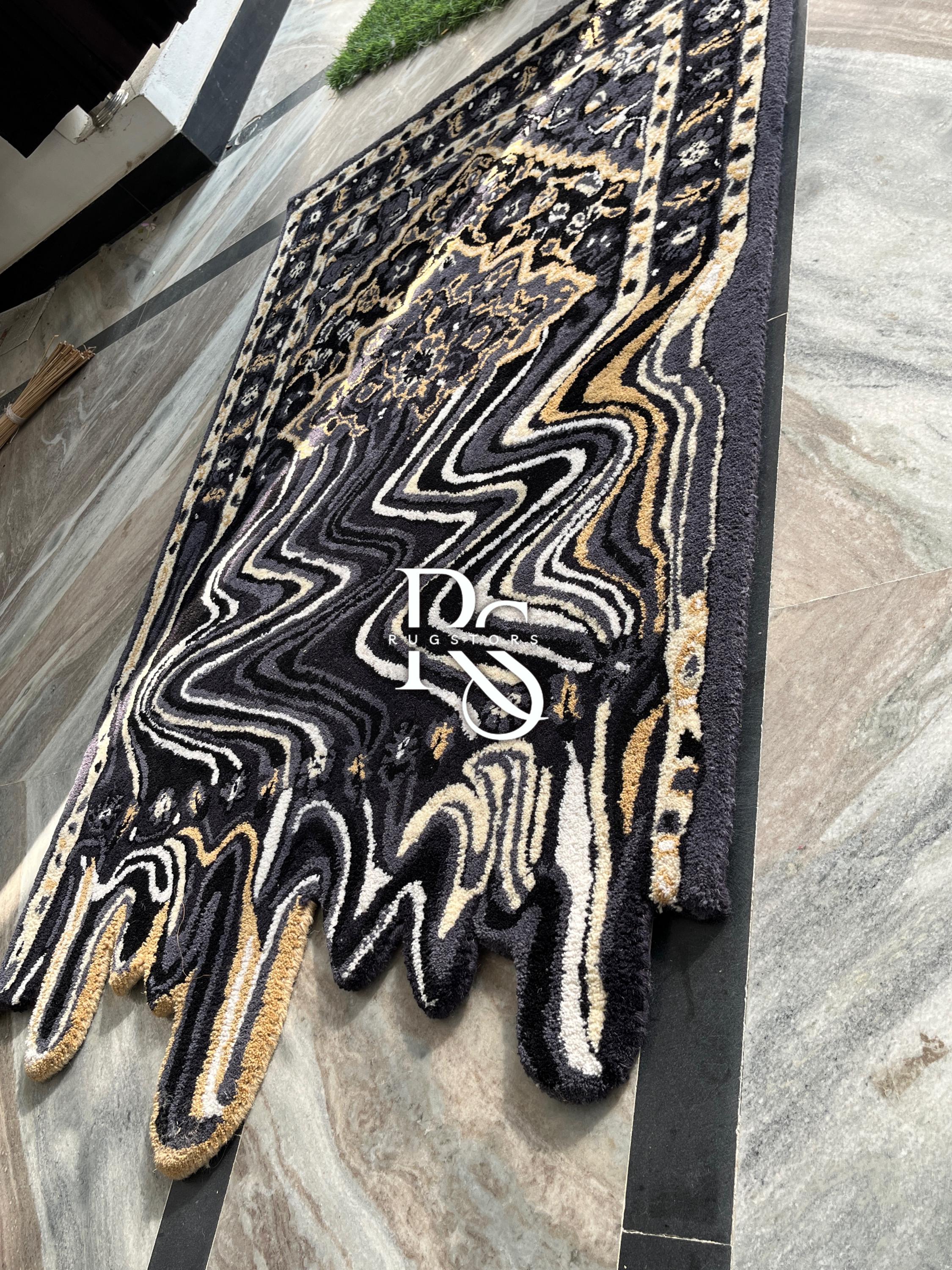 Luxury Black Melting Rug Handmade 100% Wool Area Rug for Dinner Room ...