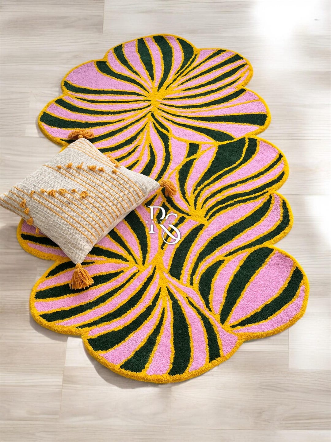 Pink and Green Tufted Green 8x10 Modern Hand Tufted 8x10 Rug Wool Rug ...