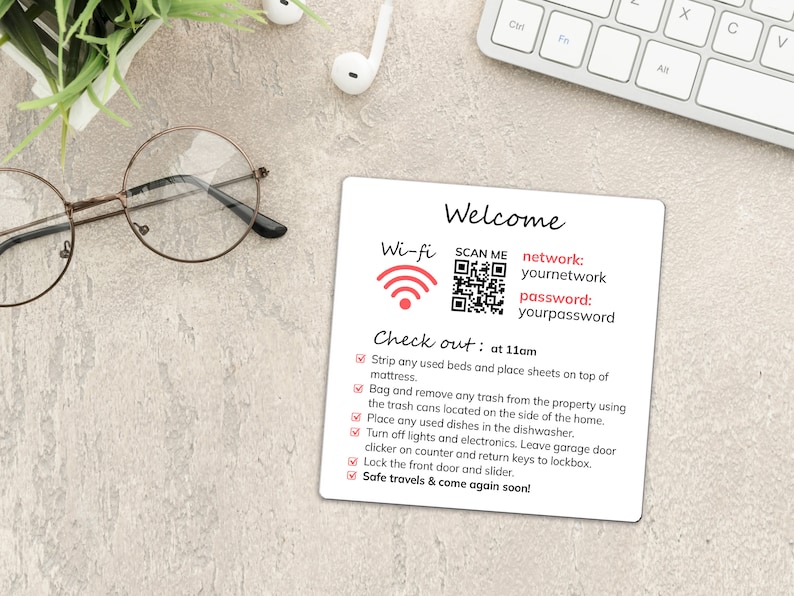 Airbnb Checkout Wifi Magnet, Wifi QR Code & Check Out Instruction for ...