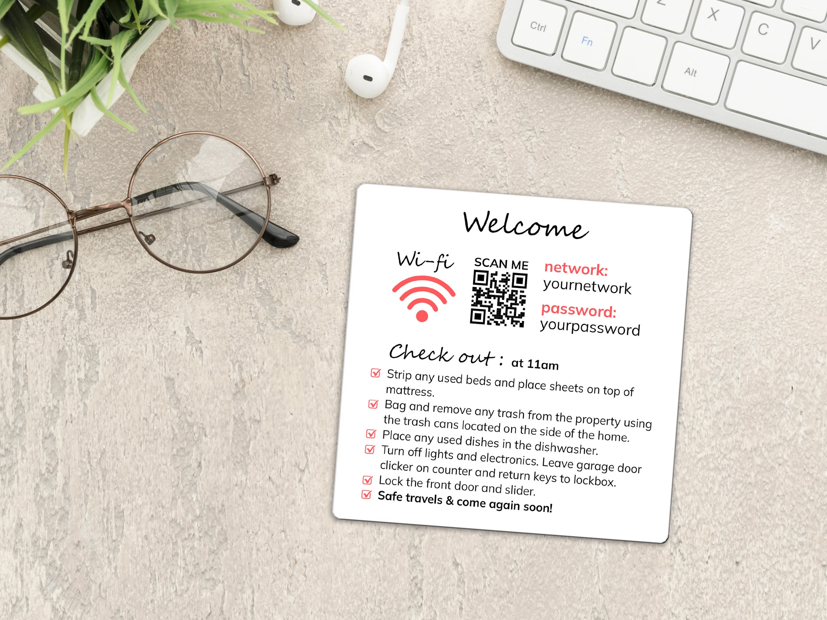 Airbnb Checkout Wifi Magnet, Wifi QR Code & Check Out Instruction for ...