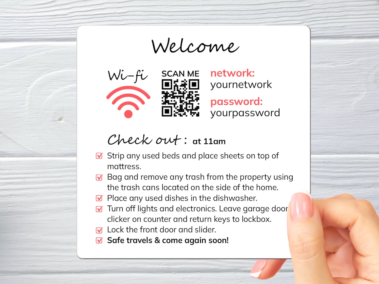 Airbnb Checkout Wifi Magnet, Wifi QR Code & Check Out Instruction for ...