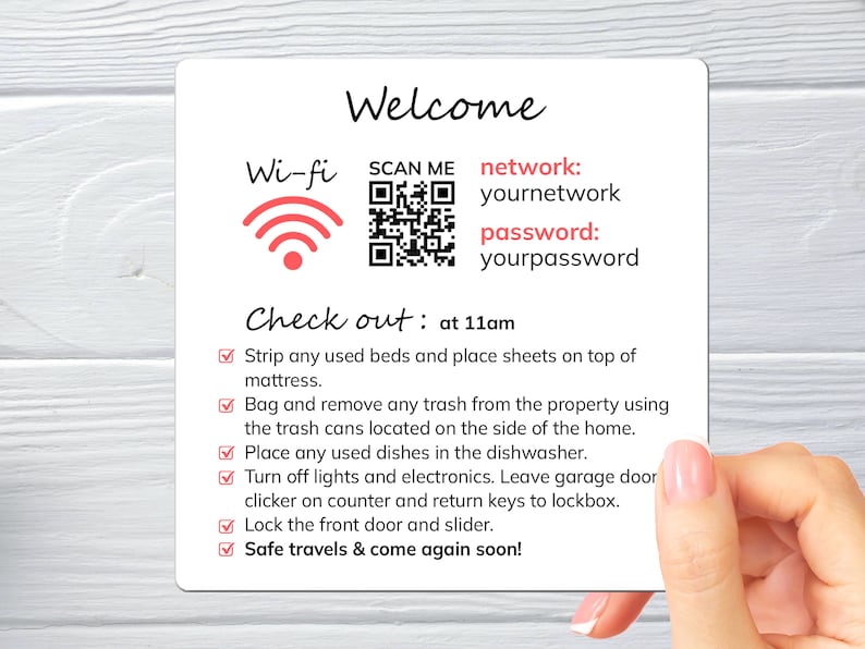 Airbnb Checkout Wifi Magnet, Wifi QR Code & Check Out Instruction for ...