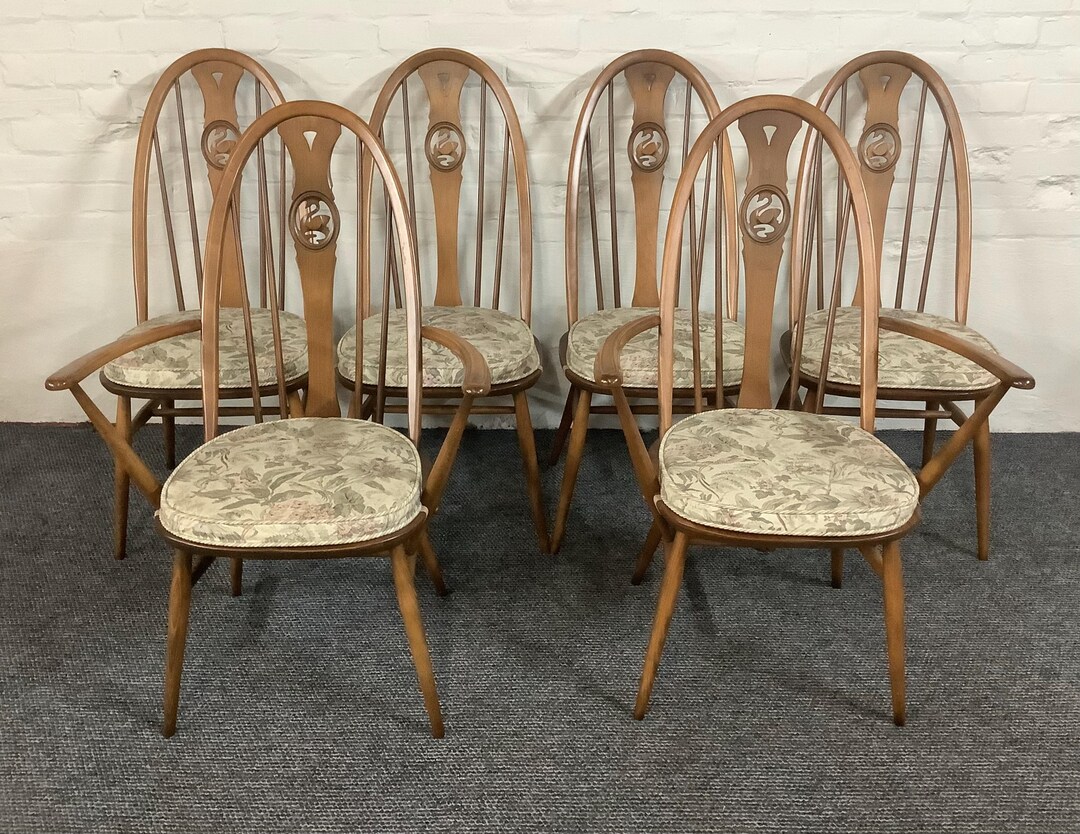 Set of Six Ercol Windsor Quaker Swan Back Dining Chairs. - Etsy UK
