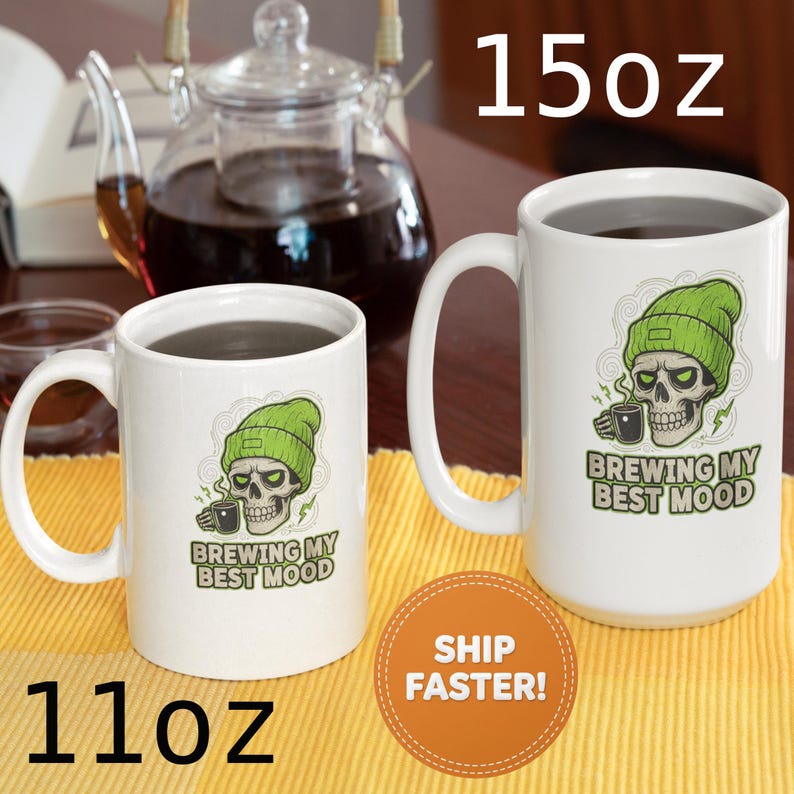 Brewing My Best Mood Mug, Funny Alt Coffee Cup, Skeleton Goth Gift ...