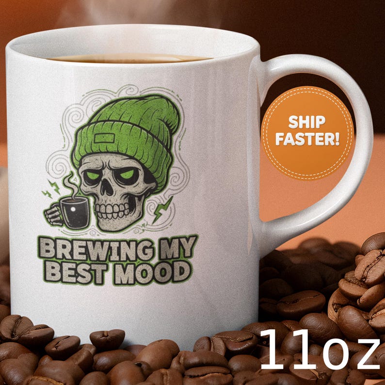 Brewing My Best Mood Mug, Funny Alt Coffee Cup, Skeleton Goth Gift ...