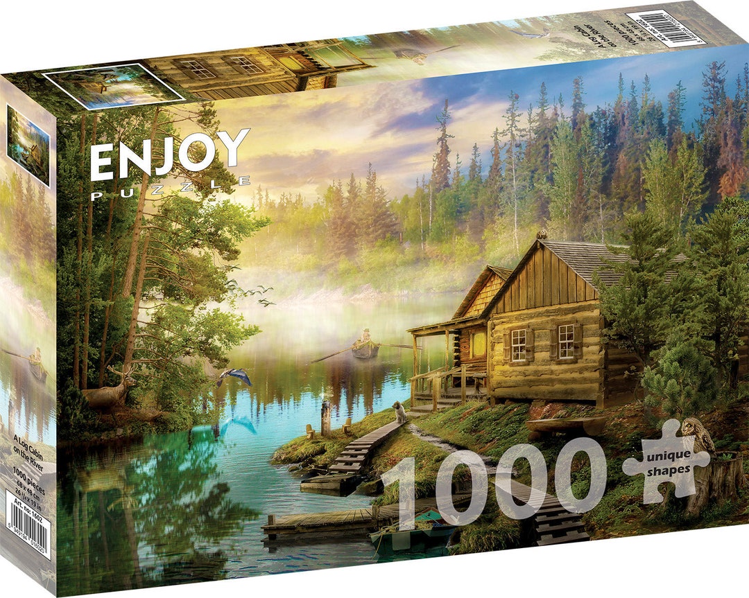 1000 Pieces Jigsaw Puzzle - A Log Cabin on the River - Etsy