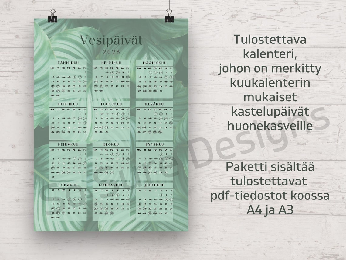 Huonekasvien Kastelukalenteri | Vesipäiväkalenteri | Kuukalenteri ...