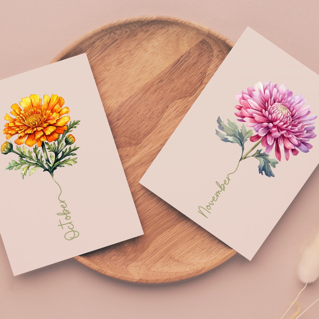 Flower Birth Month - Printable Cards - Birthday Cards - Instant ...