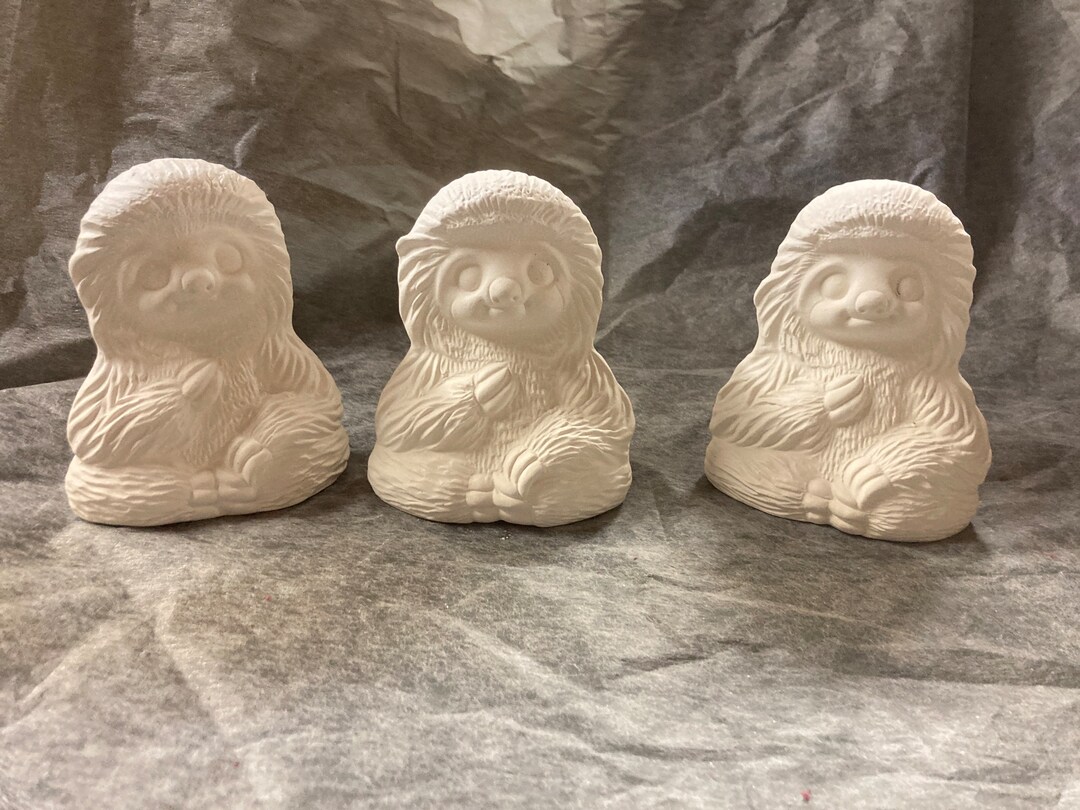 Set of Three Unpainted Ceramic Sloths in Bisque - Etsy