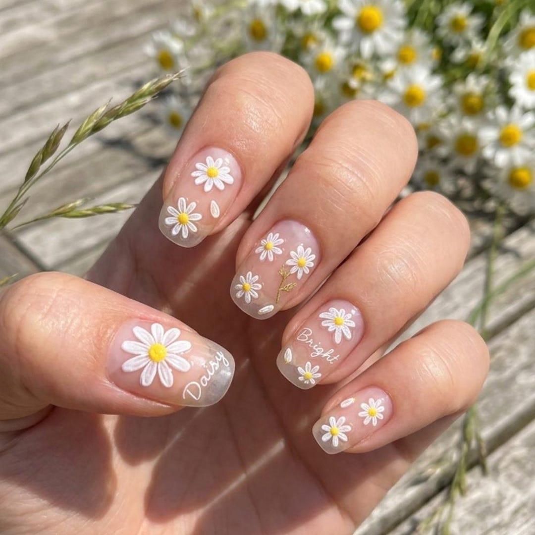 5D Embossed Daisy Nail Art Stickers, Spring Floral Flower Decals ...