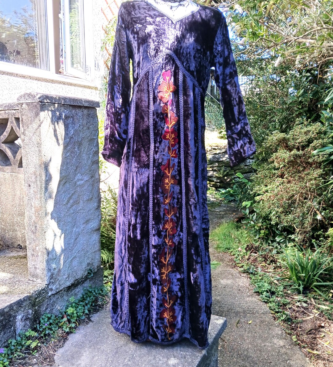 90's Pagan Ritual Velvet Maxi Dress .hippy Kaftan. Crushed Deep Purple ...
