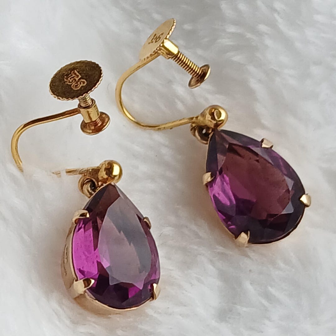 Vintage 9ct Gold Hallmark 375 Tear Drop Purple Amethyst Screw on ...