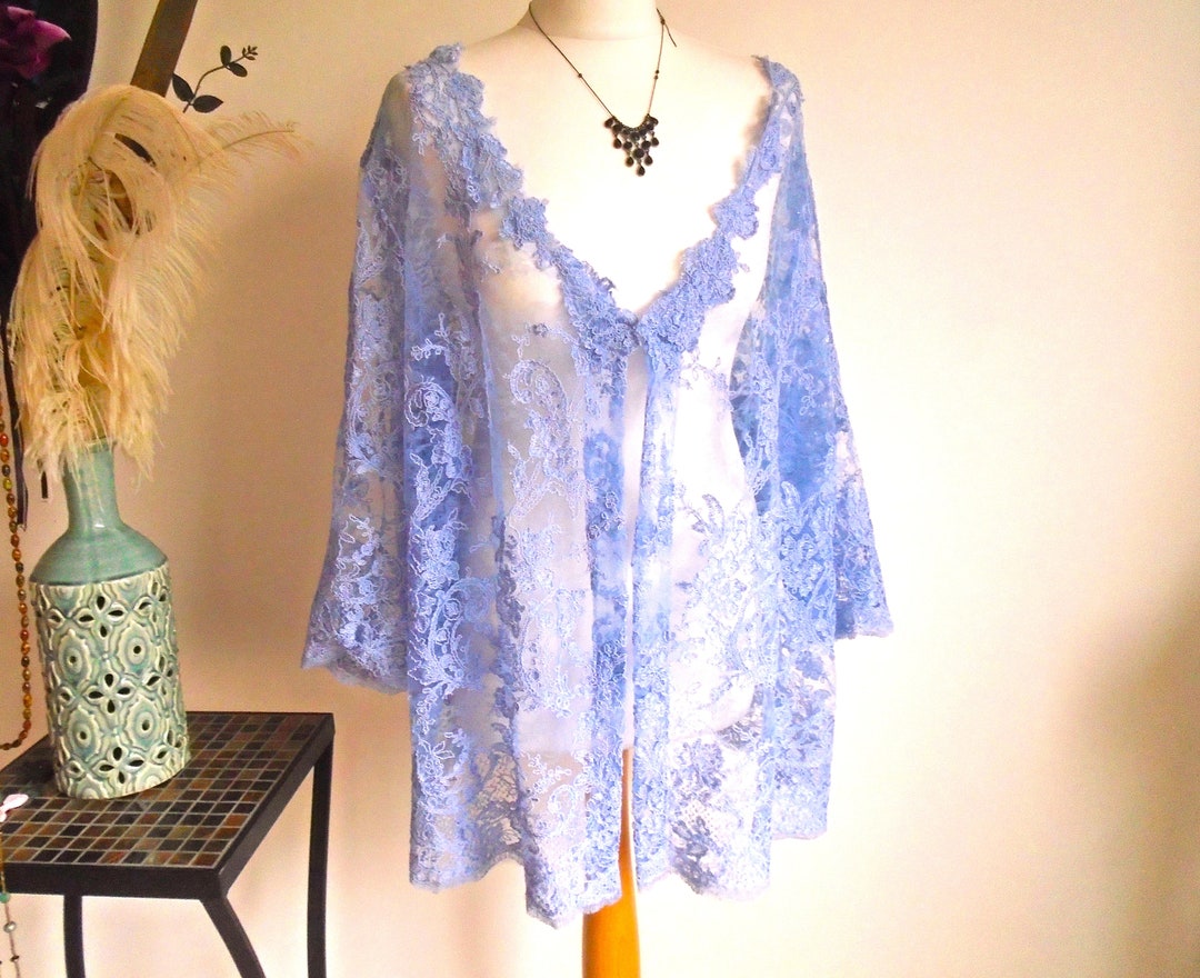BOHEMIAN Lace Duster Jacket Part Sheer Lavender Hippy Wedding Lavender ...