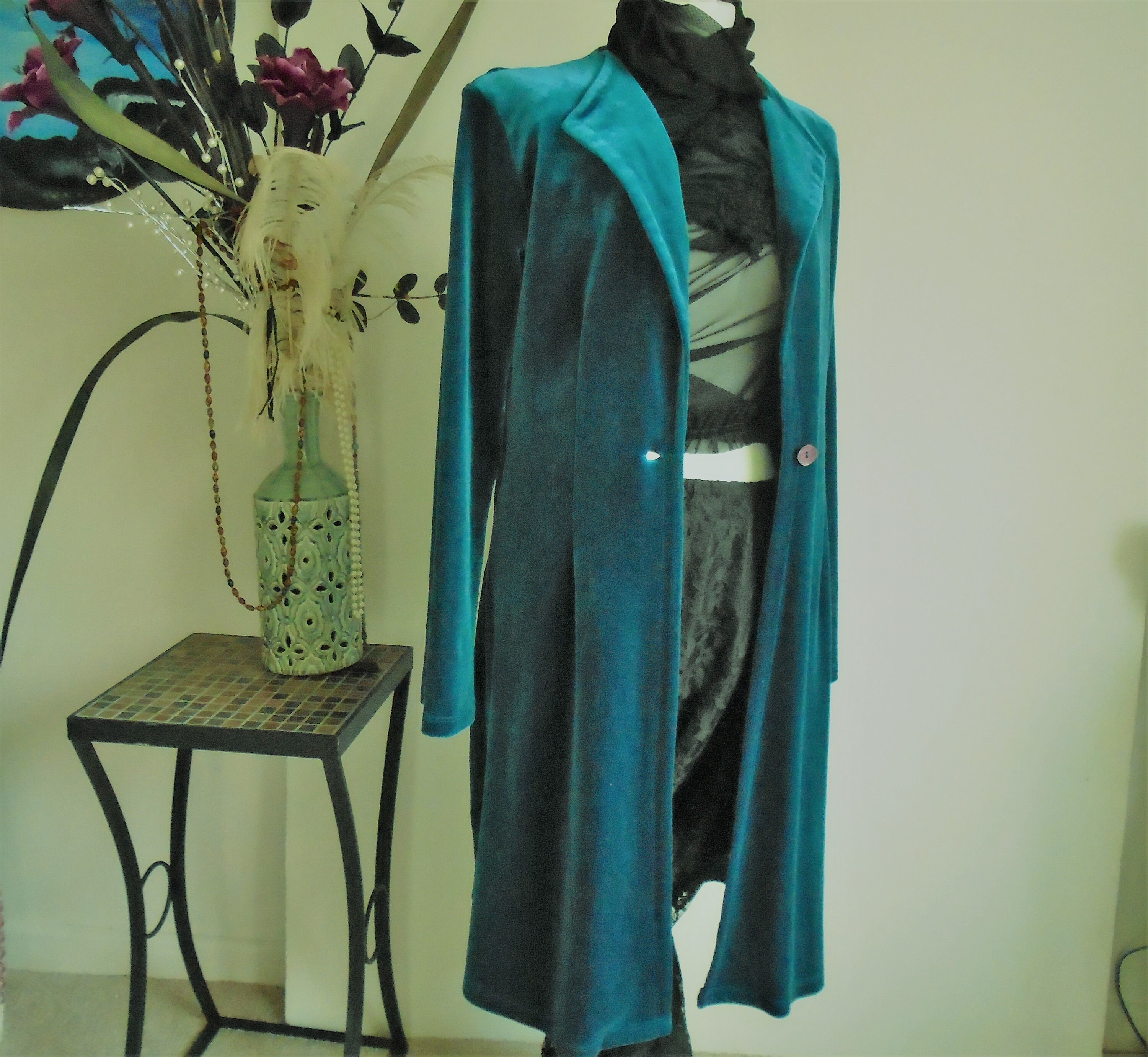 Gothic Velvet Long Jacket Bluey Green Vintage Victorian - Etsy UK