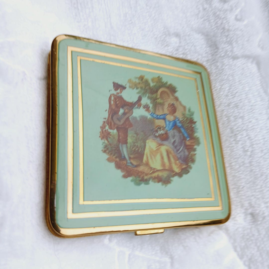 1950s Colibri Make up Powder Square Compact Mirror Courting Couple ...