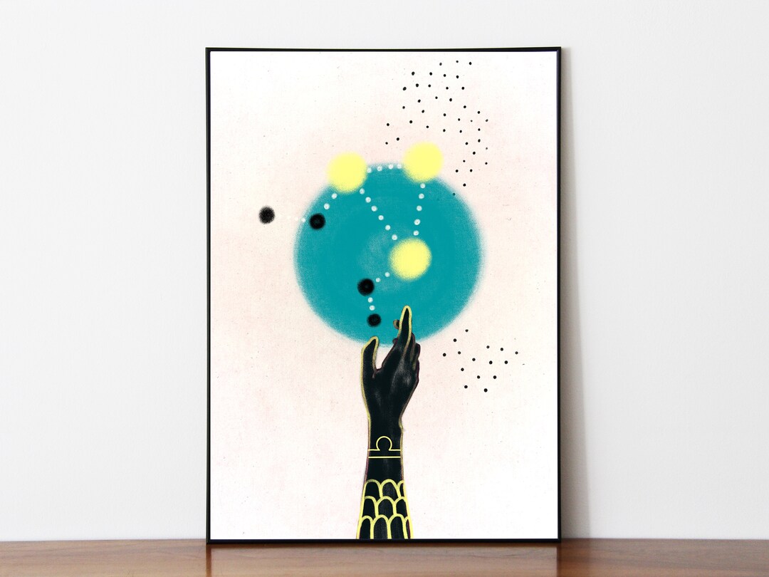 Zodiac Art Libra Sign on Bluegreen Dot Astrology Wall Art Modern ...