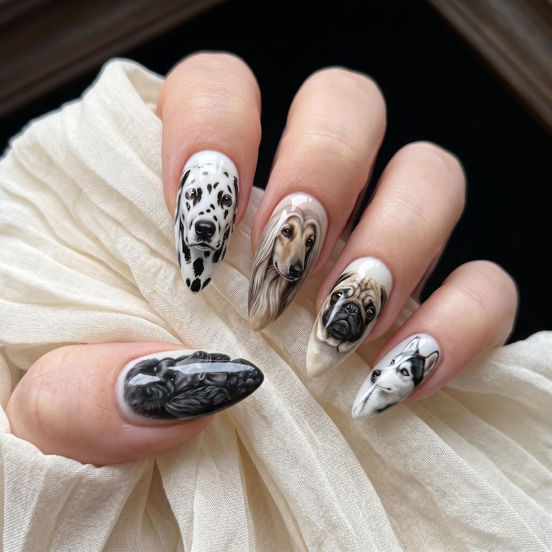Dog Portrait Press on Nails | Custom Pet Lover Nails | Puppy Animal ...
