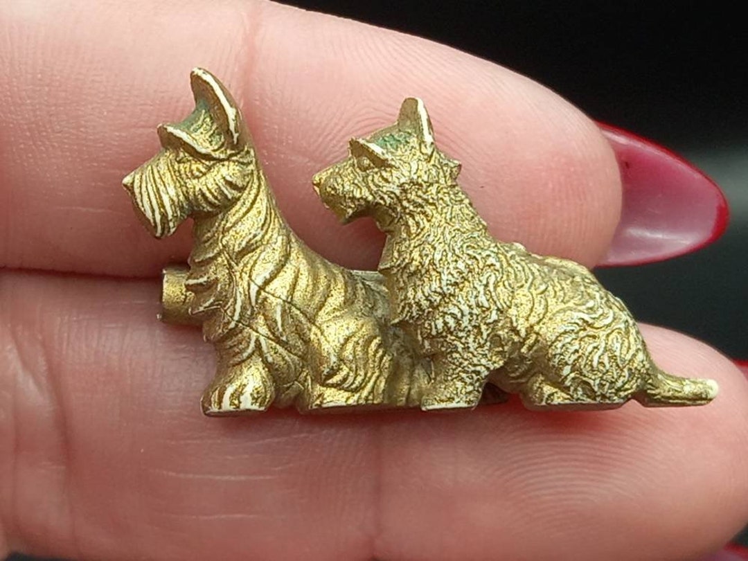 Antique 1930s Celluloid Gold Two Scottie Dogs in Hats Brooch - Etsy