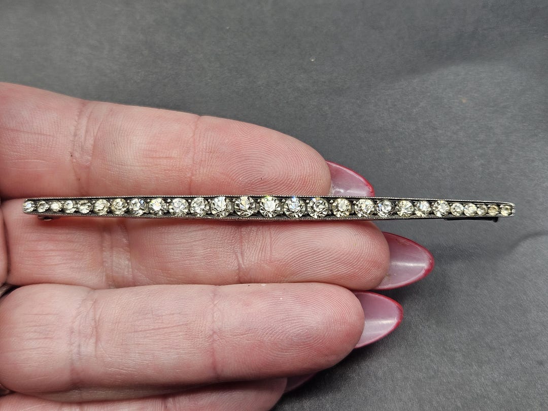 Antique French 1930s Art Deco Channel Set Paste Graduated Stones Bar ...