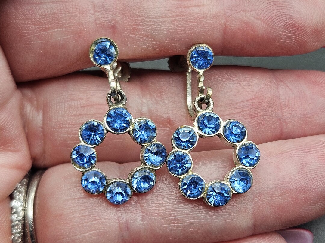 Antique Art Deco 1930s Blue Paste Glass Circle Drop Earrings - Etsy