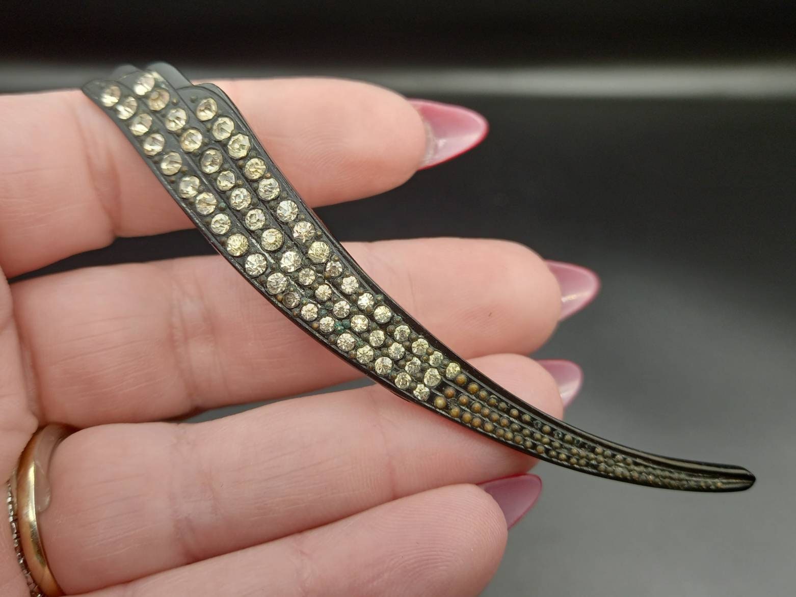 Antique Art Deco 1930s Celluloid Curved Flash Brooch Black Clear ...