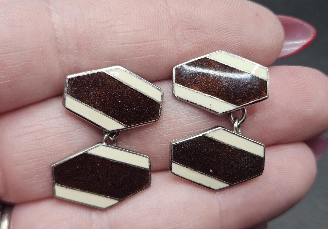 Antique 1930s Art Deco Enamel Chain Linked Double Ended Cufflinks ...