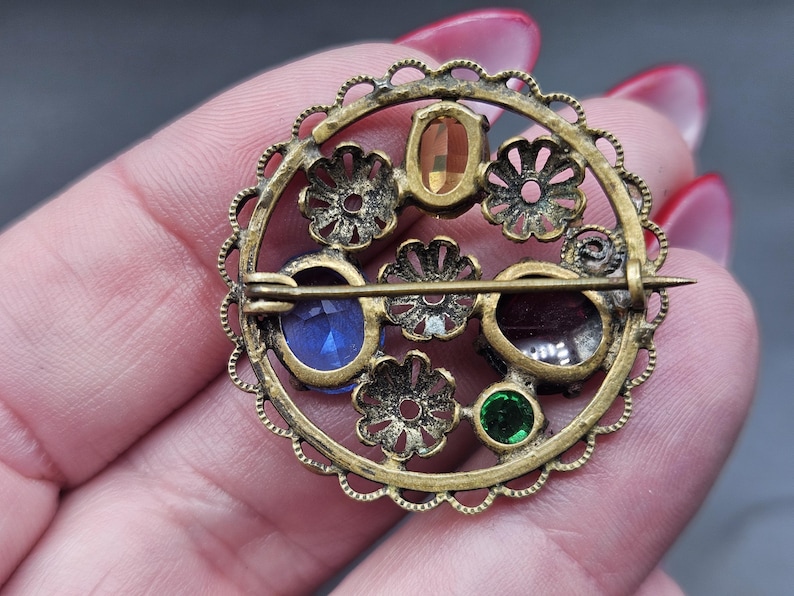 Antique 1930s Art Deco Czech Open Back Glass Petite Brooch Faceted ...