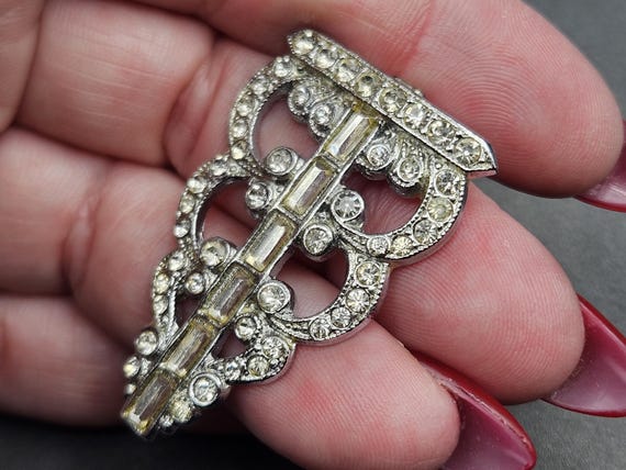 Antique 1930s Art Deco Paste Dress Clip with Baguette… - Gem