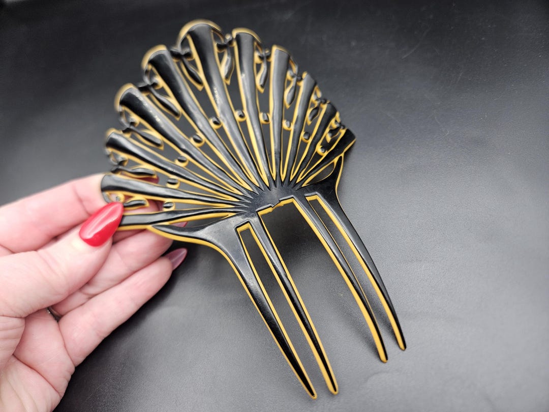 Antique 1930s Art Deco Black & Yellow Large Mantilla Peineta Hair Comb ...
