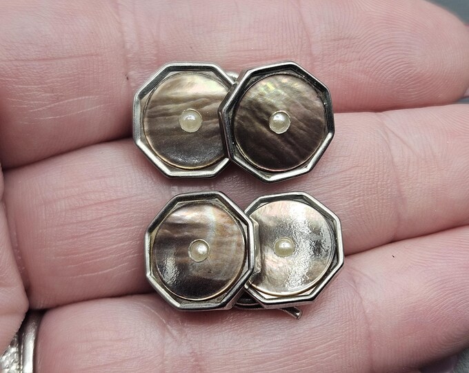 Antique Edwardian to 1930s Art Deco Dark Shell & Seed Pearl Double ...