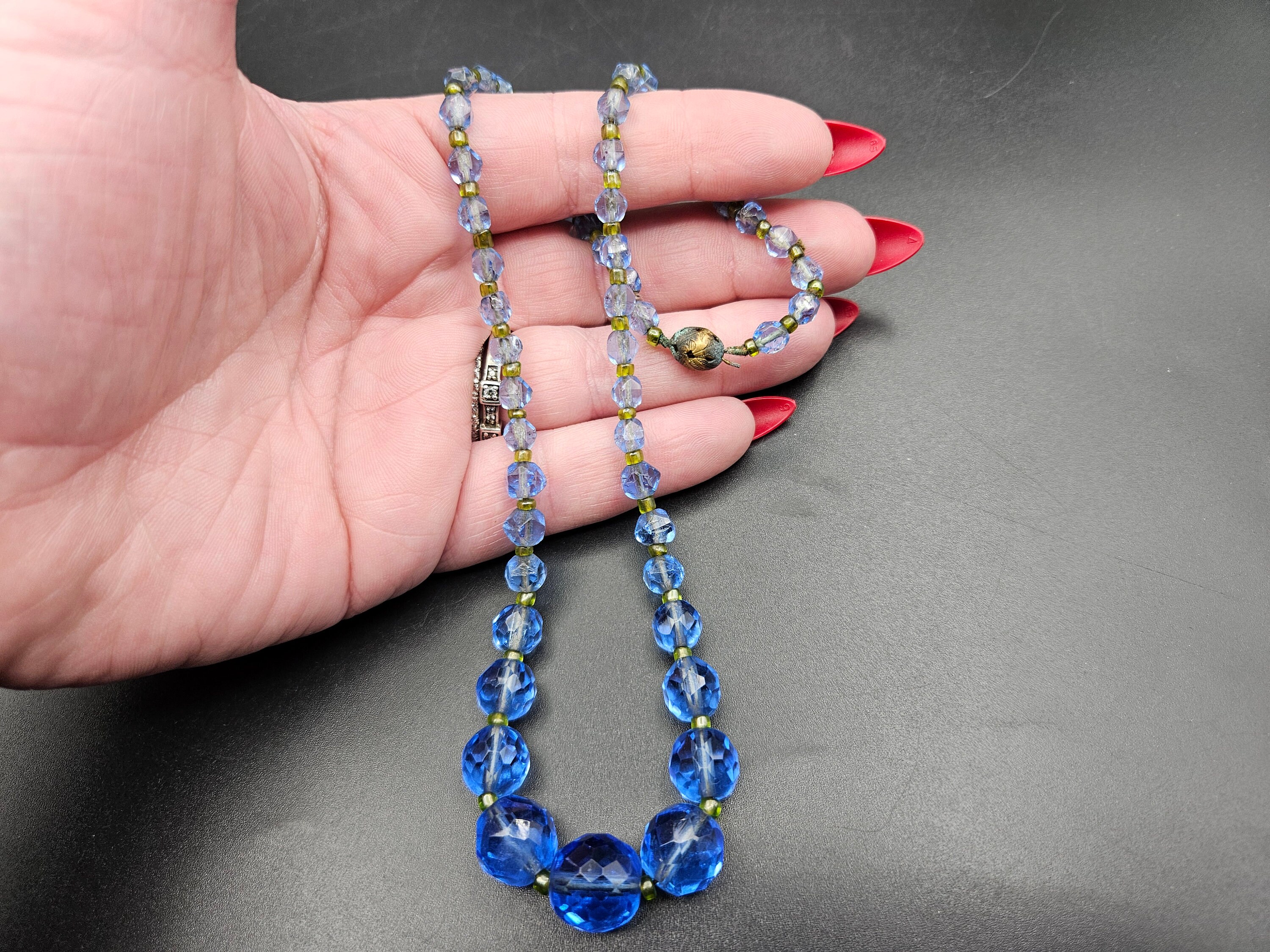 Antique 1930s Art Deco Blue & Green Faceted Glass Necklace Czech - Etsy