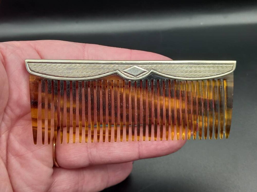Antique Art Deco 1930s Celluloid Comb Silver Engraved Trim Dressing ...